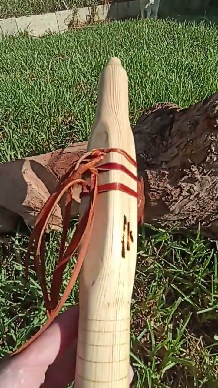 Fa (F) Pine wood native american flute with wolf totem - YouTube