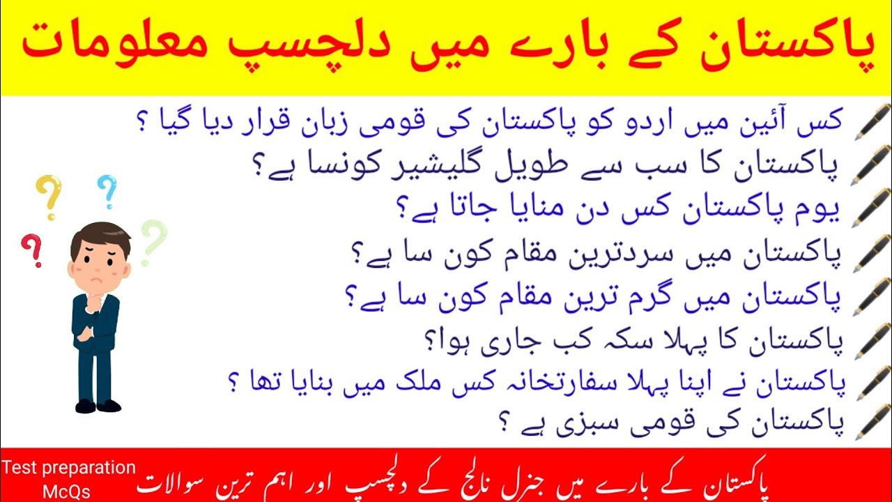 Pakistan General Knowledge Questions and Answers in Urdu | Pakistan ...