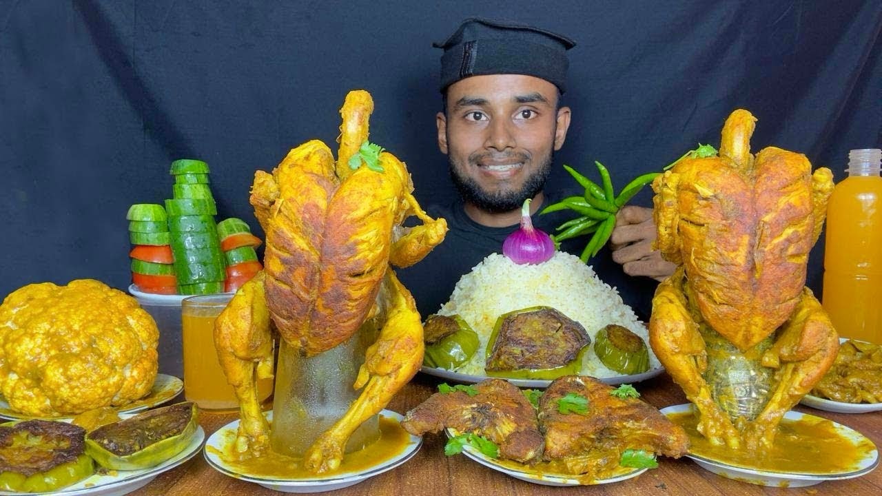 Eating 4 Kg Full Chicken Curry, Fish Fry, Brinjal Fry, Salad with Rice ...