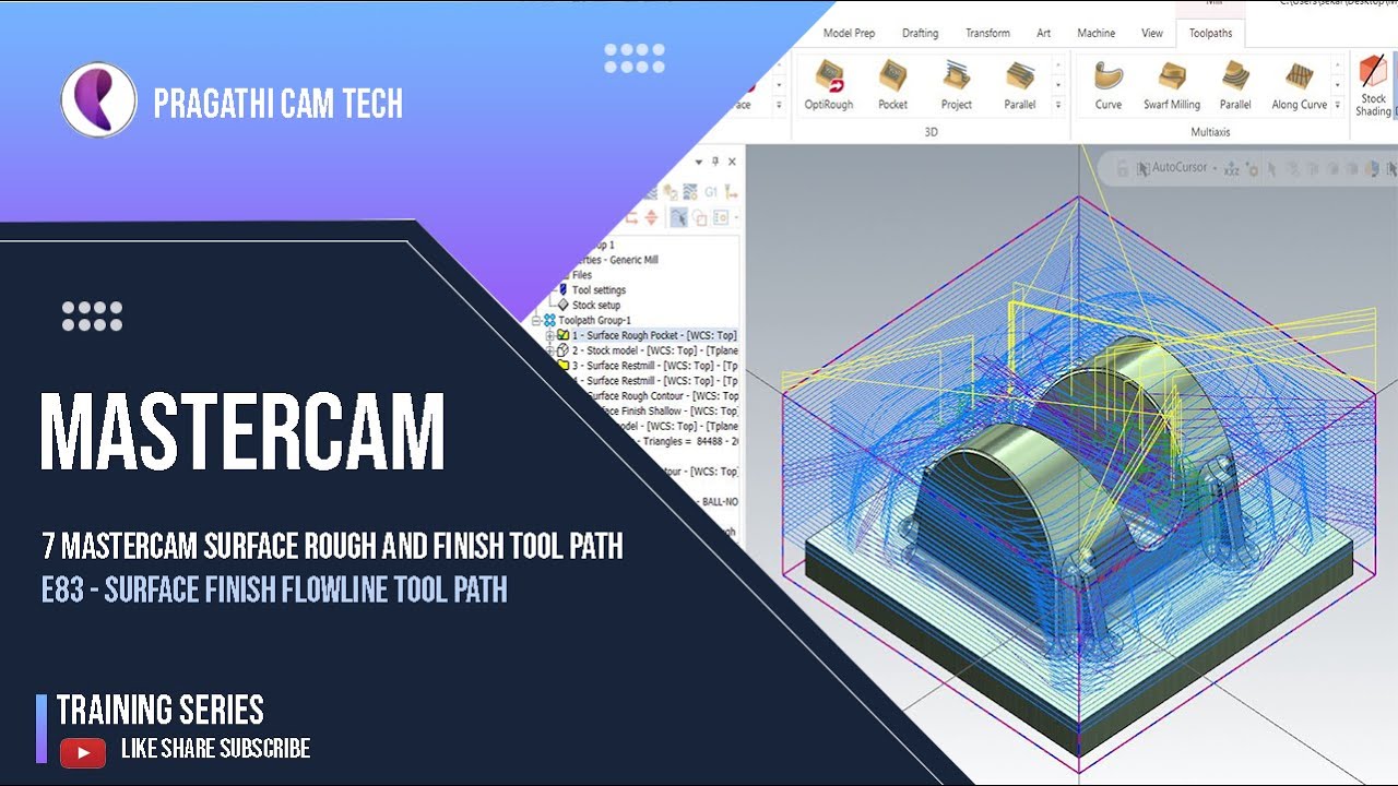 Mastercam Surface Finish Flowline Tool Path - YouTube