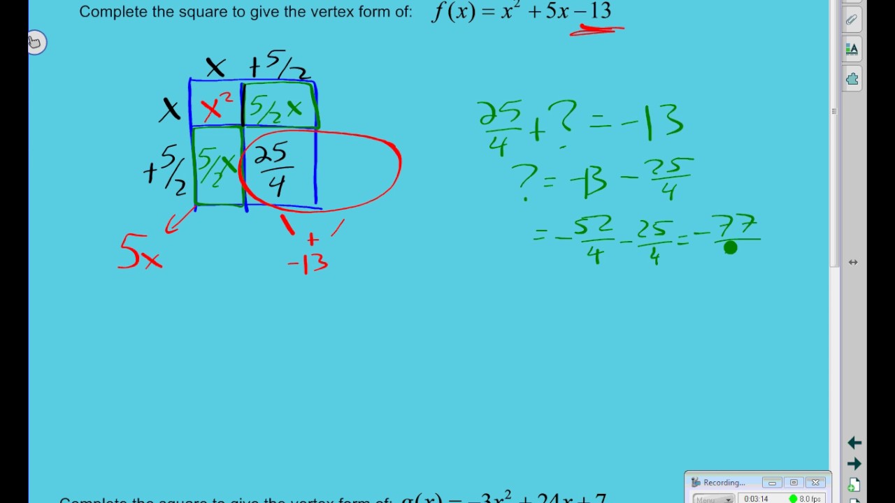 Area Model Completing the Square basic - YouTube
