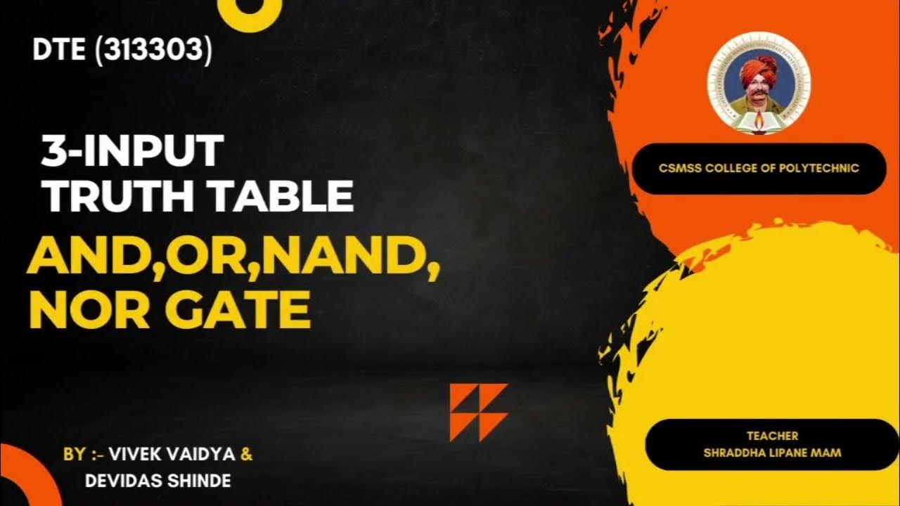 3 Input Truth Table for OR, AND, NOR AND NAND Gates| Explained By Vivek ...