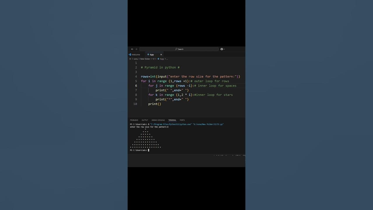 Python Pattern Program: Perfect Pyramid ! Pyramid Pattern Using Loops in Python 🔁🏗️#shorts - YouTube