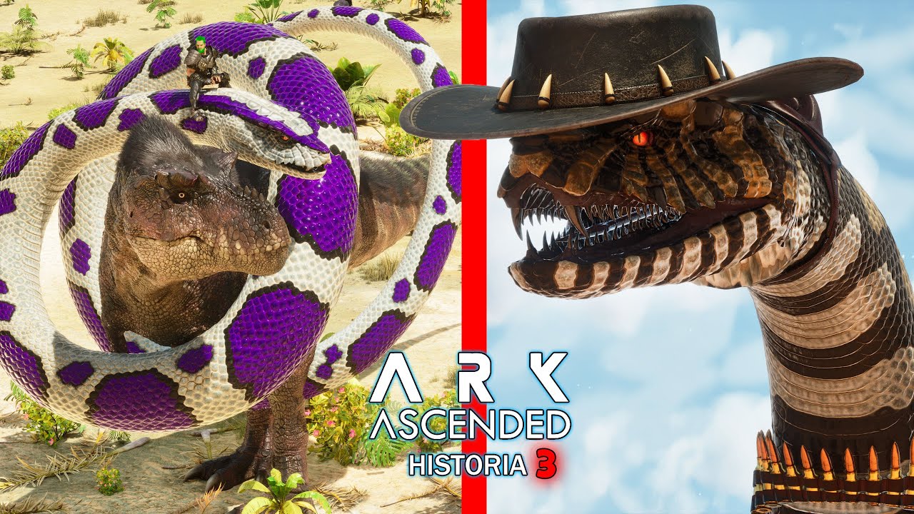 GIGANTOPHIS NUEVA SERPIENTE DINOSAURIO QUE ASFIXIA DINOSAURIOS y extraño final ARK Ascended ...