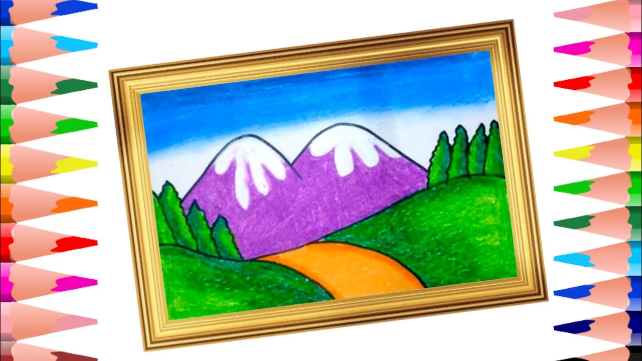 How To Draw A Mountain Scenery|| Easy Scenery Mountain view - YouTube