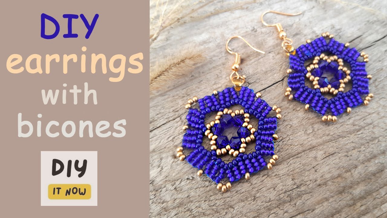 How to make beaded earrings with bicone beads at home / DIY Tutorial ...
