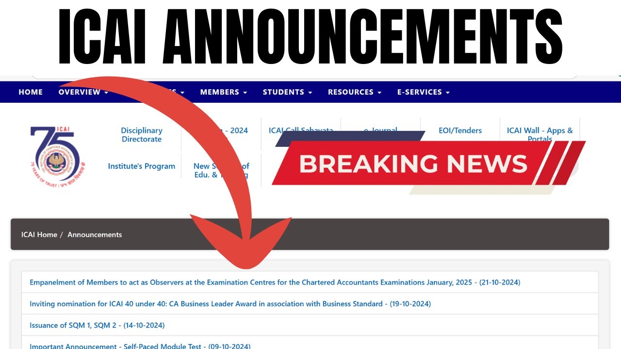Breaking News | ICAI Announcement 21 Oct 2024 Official Announcement by ...