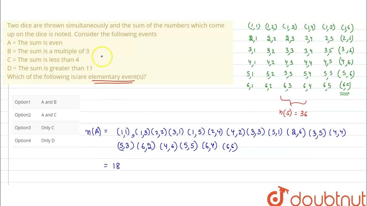 Two dice are thrown simultaneously and the sum of the numbers which come up on the dice is noted ...