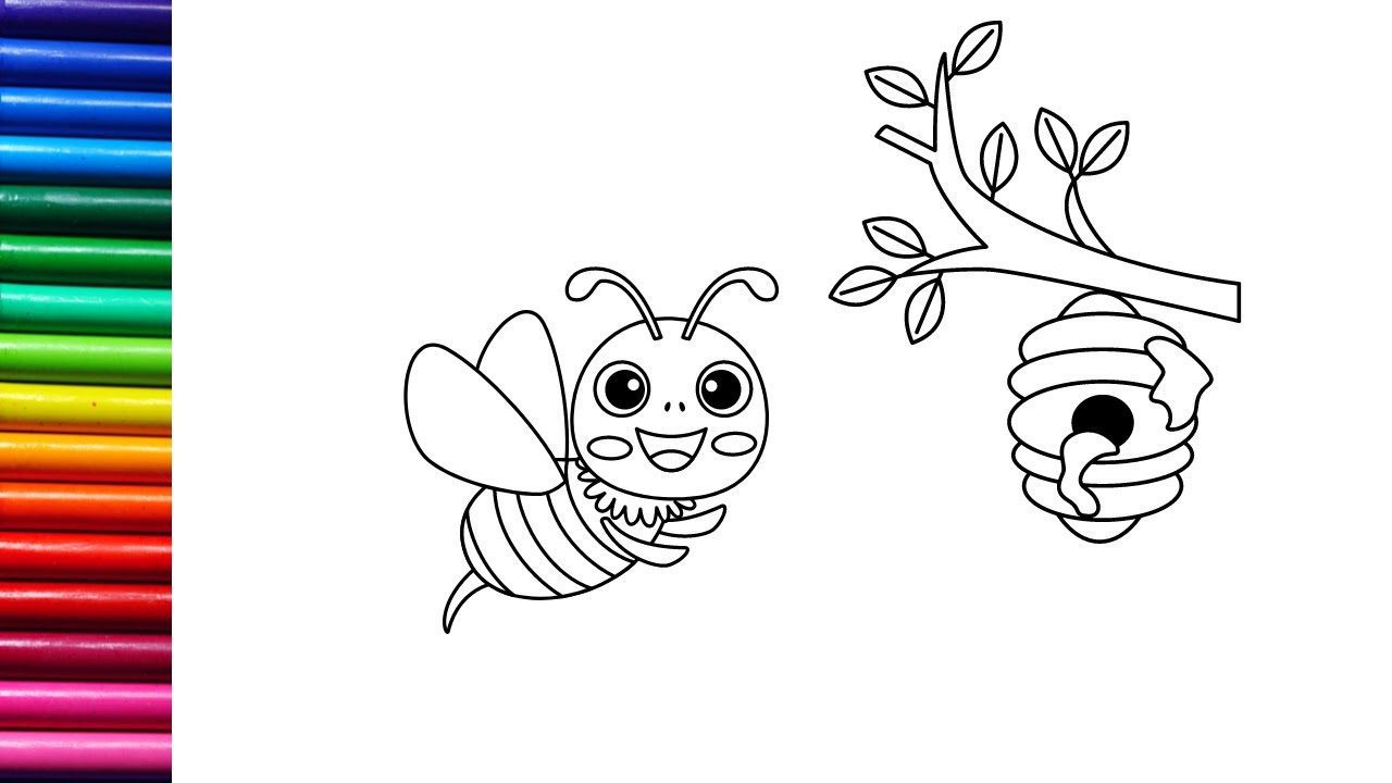 How to draw and color Honey Bee and Beehive for kids and toddlers| Bee ...