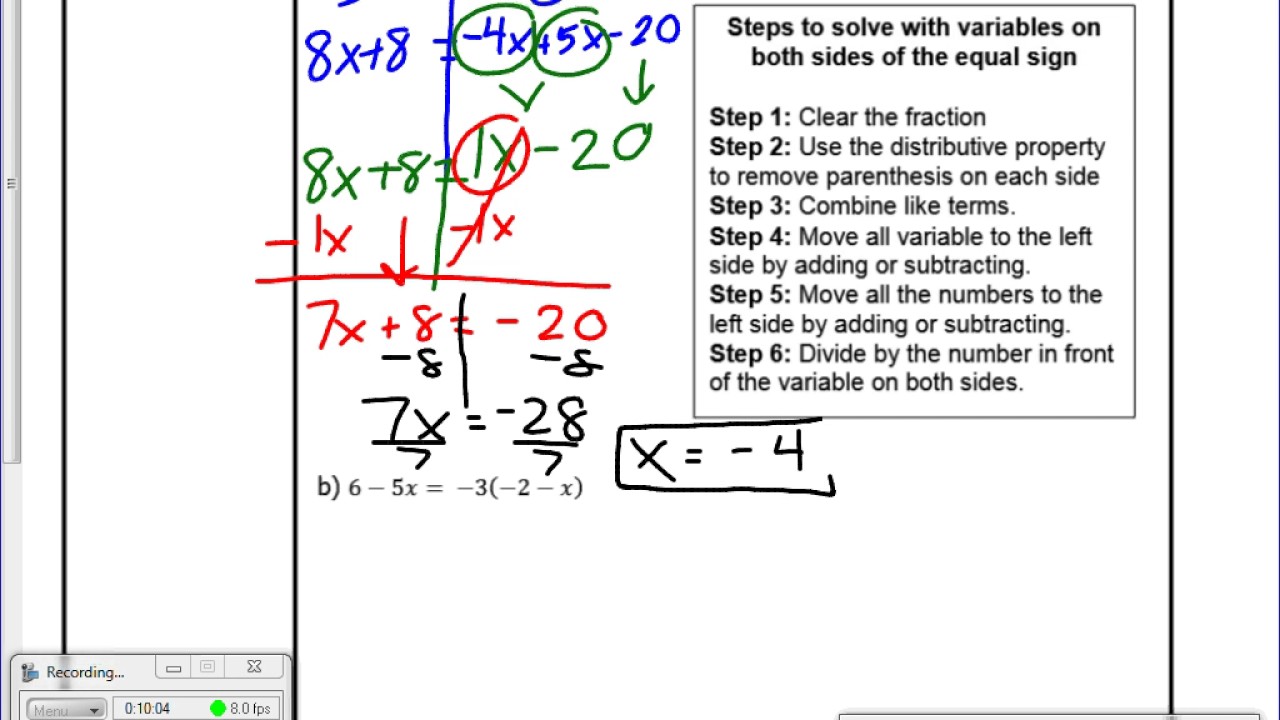 Algebra 1 Solving Equations - YouTube