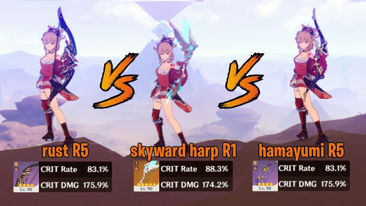 Rust R5 VS Skyward Harp R1 VS Hamayumi R5 | Which Better ? || Genshin ...