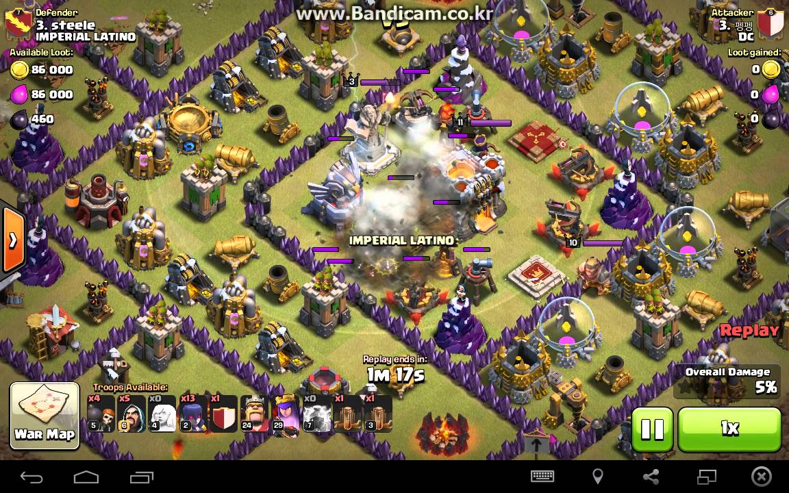 COC Lightning Lv7 x 5 + EQ destroy Clan Castle 7레벨 번개5개와 지진1개로 클랜성 파괴 ...