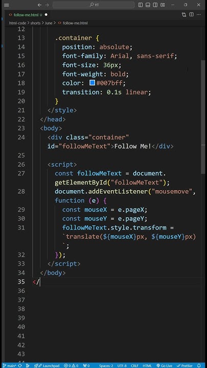 Follow Me Text #coding #htmlcss #javascriptanimation - YouTube