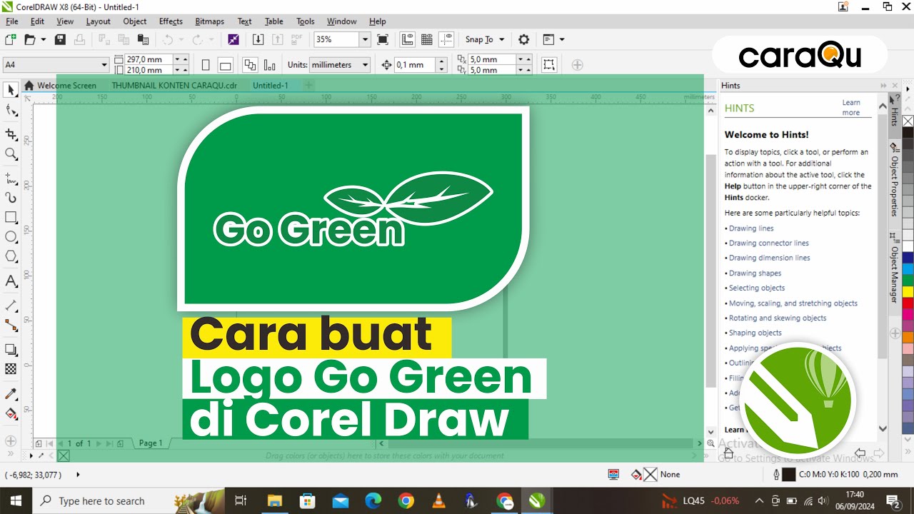 Cara buat logo go green sederhana di aplikasi corel draw - YouTube