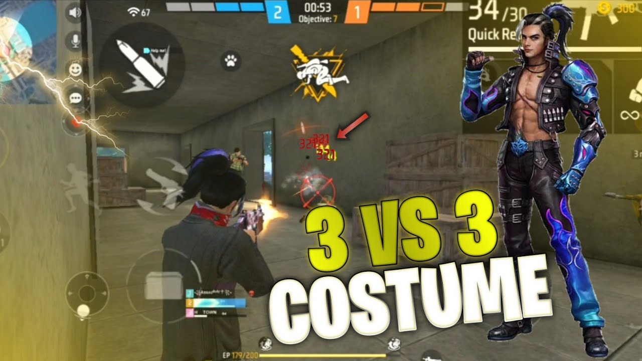 3 vs 3 costume mach|3 pro players|game play|3 vs 3 game play free fire ...