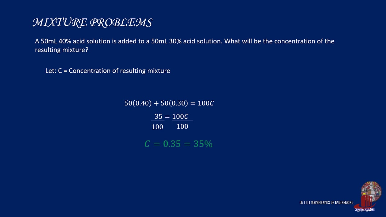 ALGEBRAIC EXPRESSIONS - MIXTURE PROBLEMS - YouTube