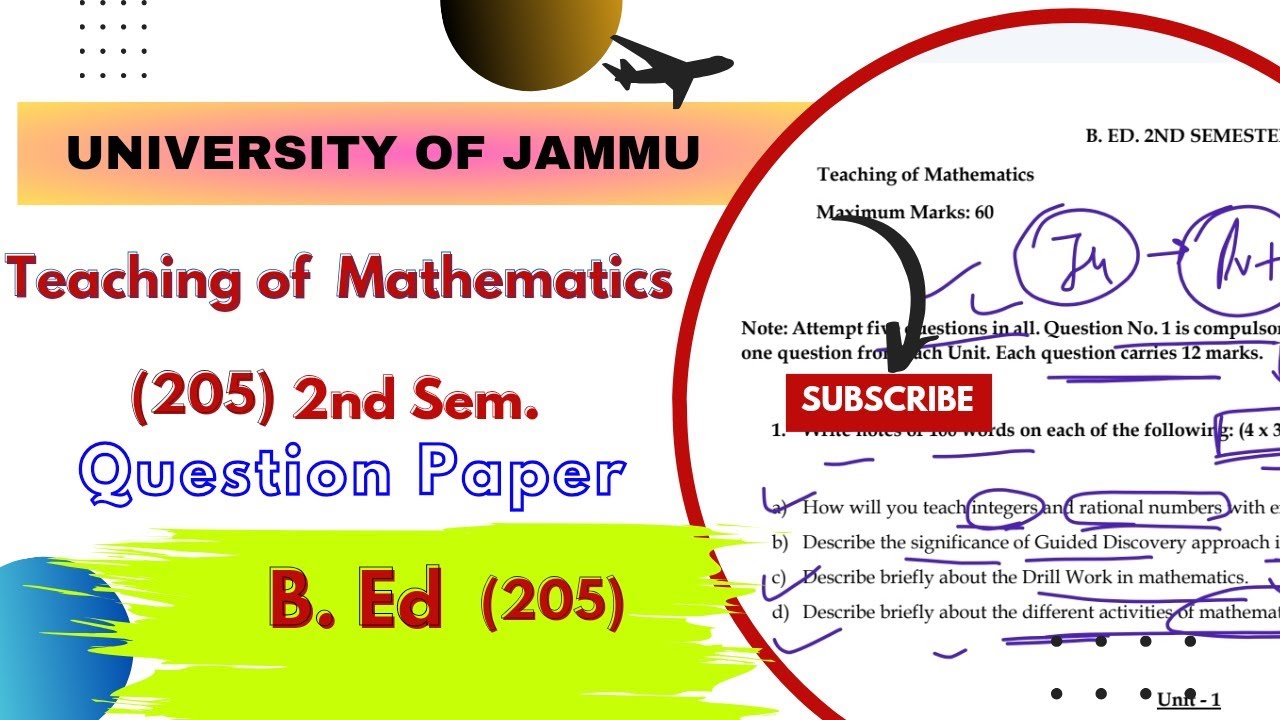 Teaching of Mathematics B.Ed 2nd sem question paper #jammuuniversity # ...