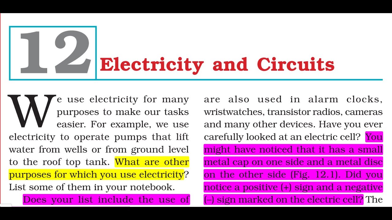 Class 6 Science Chapter 12 Electricity and Circuits ll ncert science ...