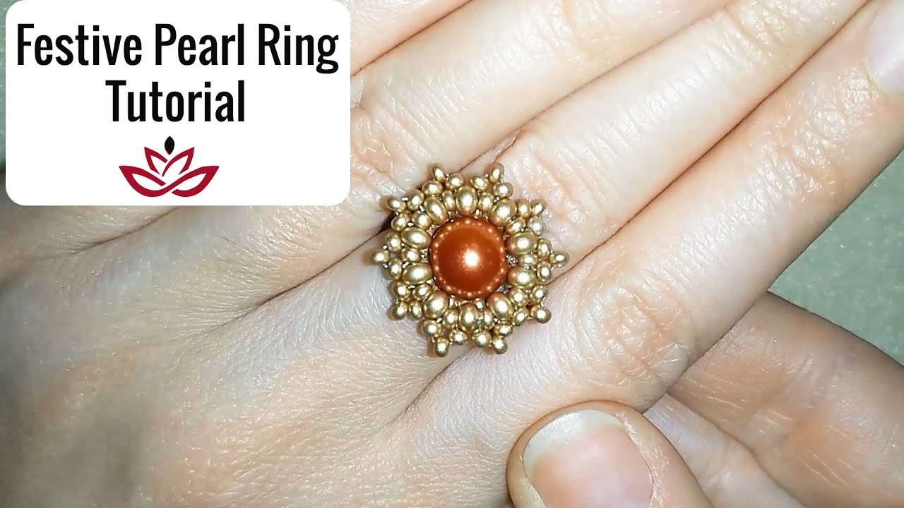 Festive Pearl Ring - Christmas Tutorial. How to make DIY beaded ring ...