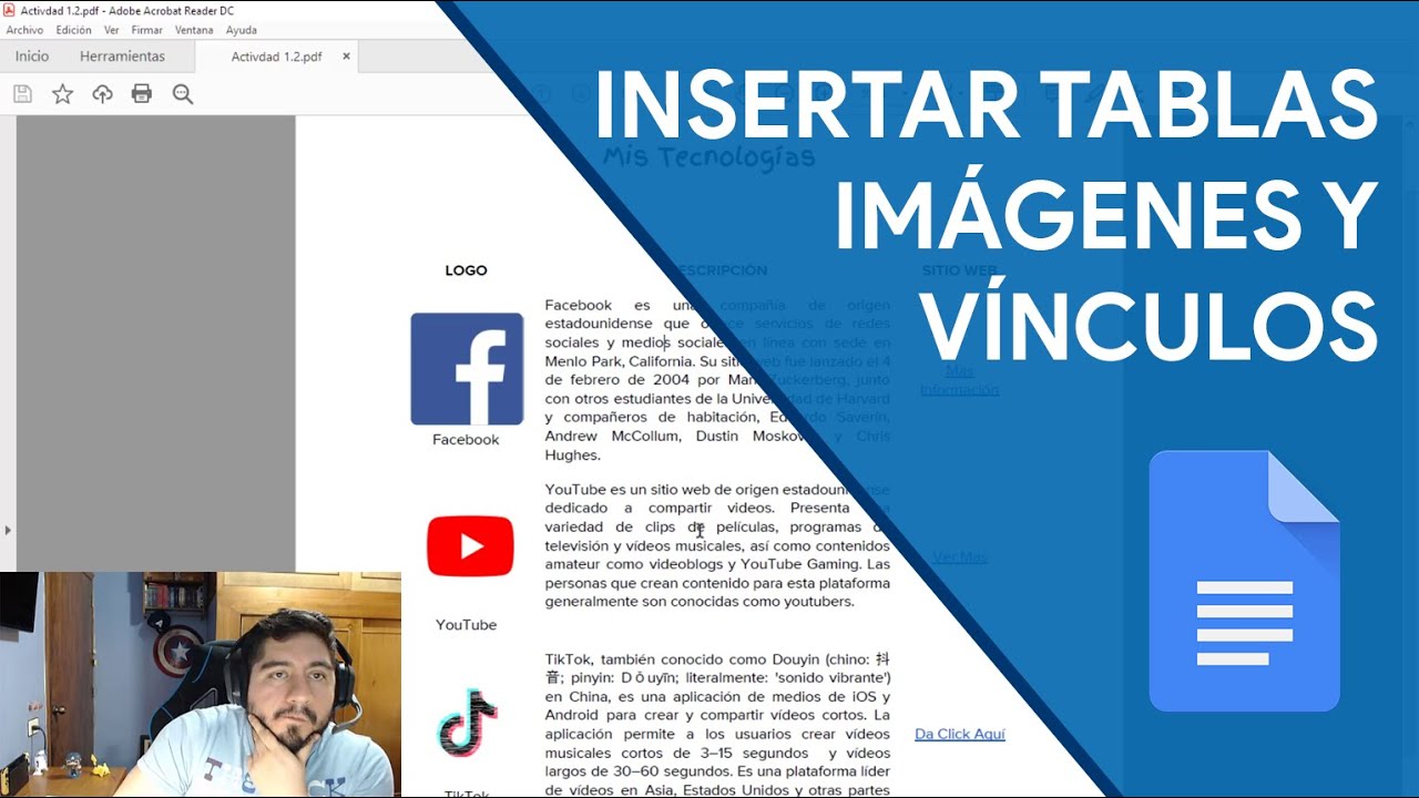 Insertar elementos (imágen, tabla y vínculos) en Documentos de Google - YouTube
