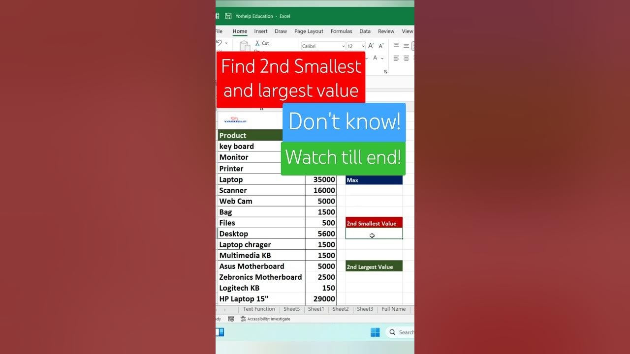 Excel tips and tricks | Find largest and smallest value #excel #excelfunction #shortsvideo - YouTube