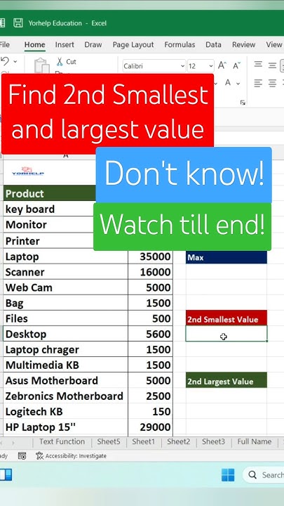 Excel tips and tricks | Find largest and smallest value #excel #excelfunction #shortsvideo - YouTube