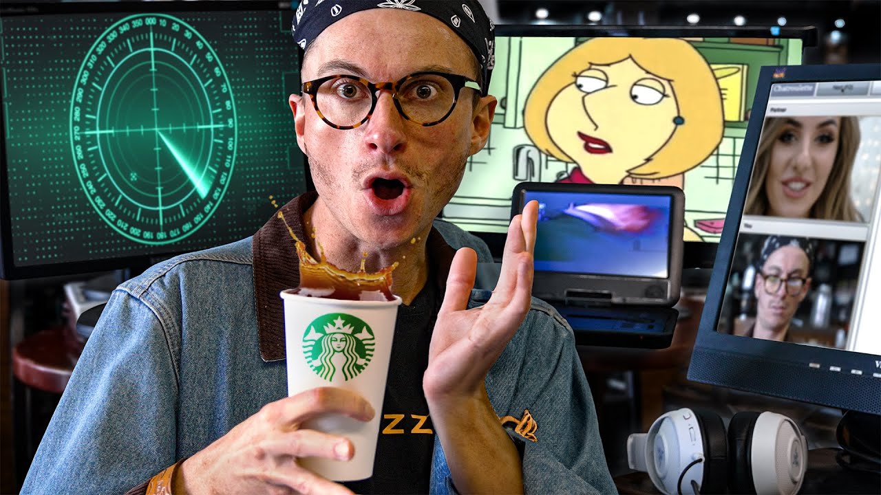 the guy with too many monitors at the coffee shop - YouTube