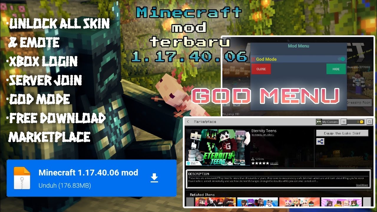 Minecraft mod terbaru versi 1.17.40.06 official || Mode god, unlock all ...