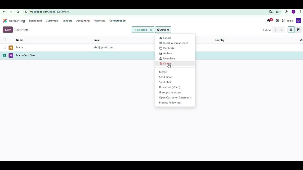 ODOO 2025 : 5.Customers Delete Customer Records in Odoo - YouTube