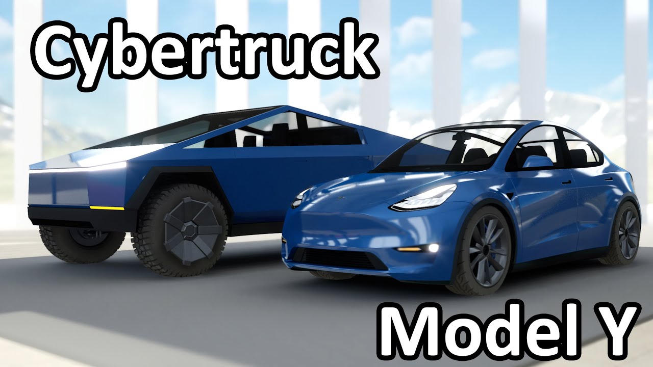 Size comparison of the Cybertruck next to a Model Y. Blue. - YouTube