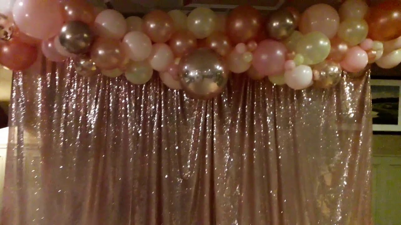 rose gold sequin backdrop with ivory pink and rose gold organic balloon ...