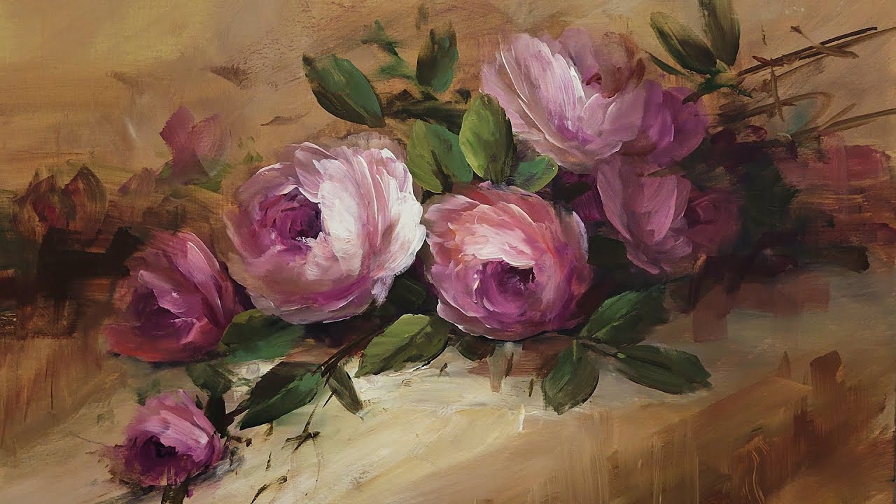 Roses on a Plinth Acrylic Rose Painting Techniques - YouTube