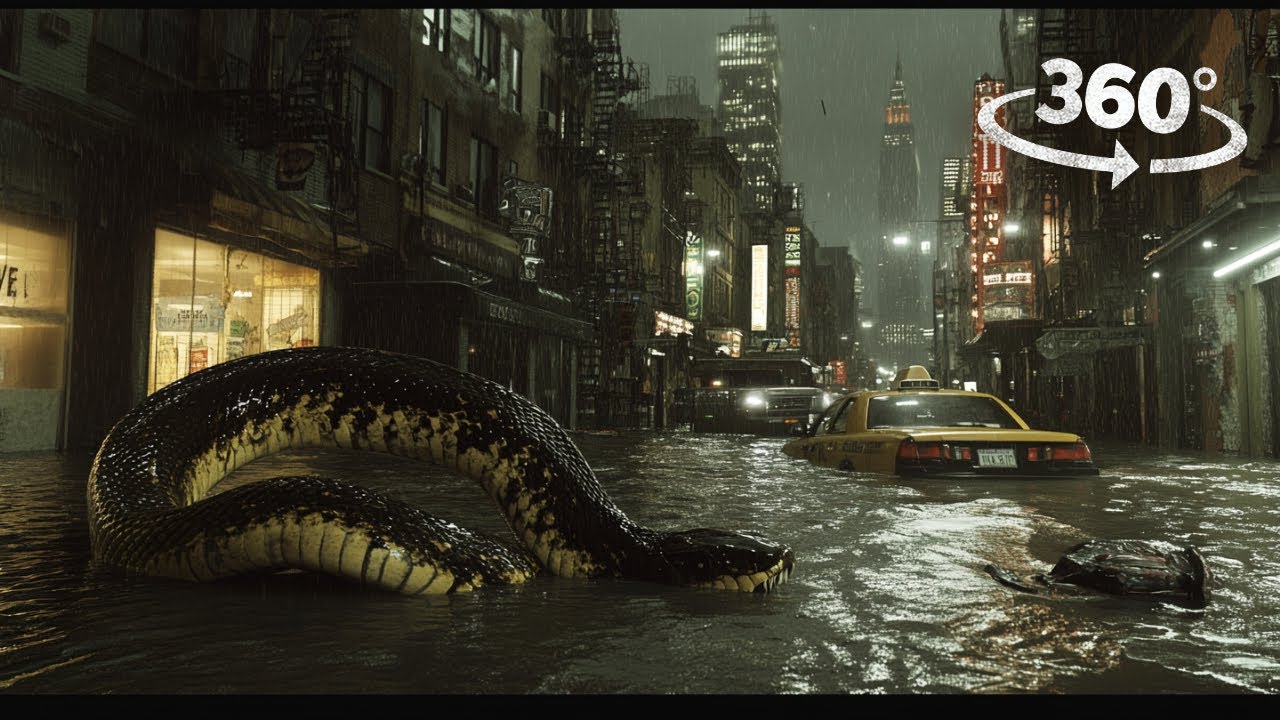 360° City Flood, Giant Snake and Scary Ghost Escape VR 360 Video 4K ...