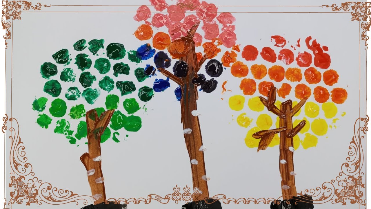 satisfying painting trees with acrylic colors😍 - YouTube