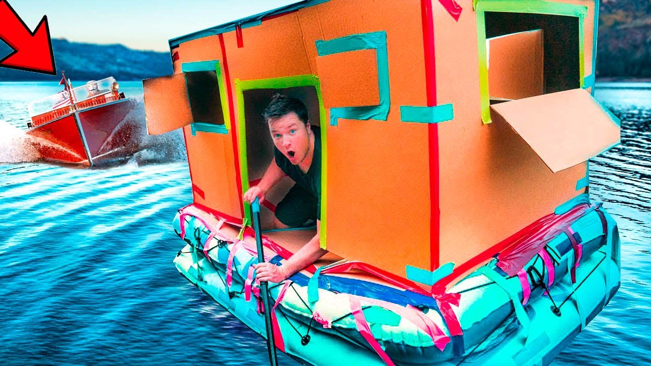 Floating Box Fort On a LAKE (48 Hour Challenge) Escaping Project Zorgo ...