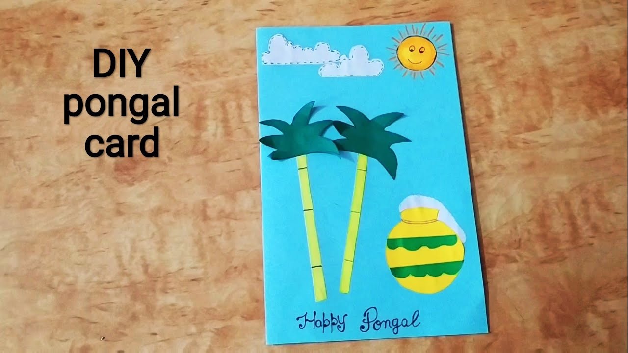 DIY pongal greeting card | Simple pongal greeting card | how to make ...