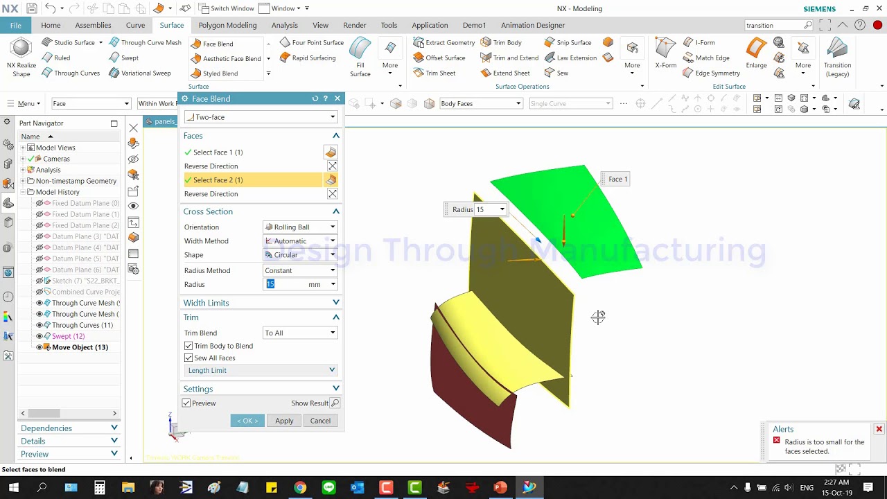 แบบฝึกหัด 30 : NX Free-Form Modeling : Face Blend - YouTube