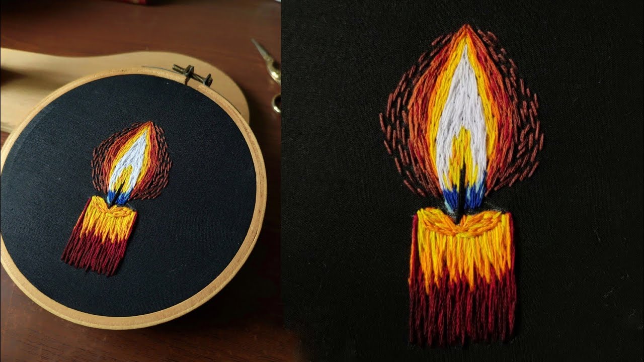 Realistic candle embroidery | Thread painting - YouTube
