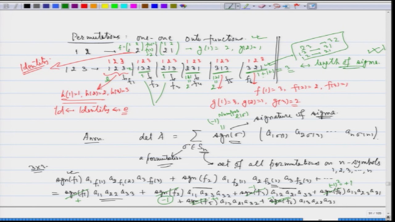 noc20-ma54-lec19 - Permutations and the Inverse of a Matrix - YouTube
