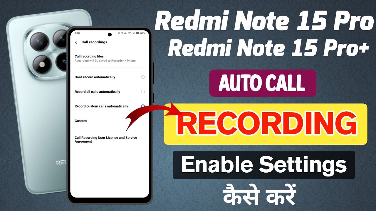 Redmi note 15 Pro plus me auto call recording kaise kare , redmi note ...