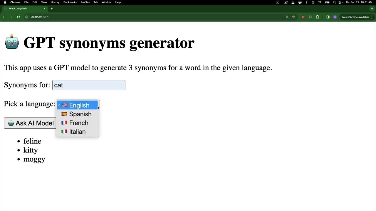 ReactJs and Langchain (javascript) - example app - YouTube