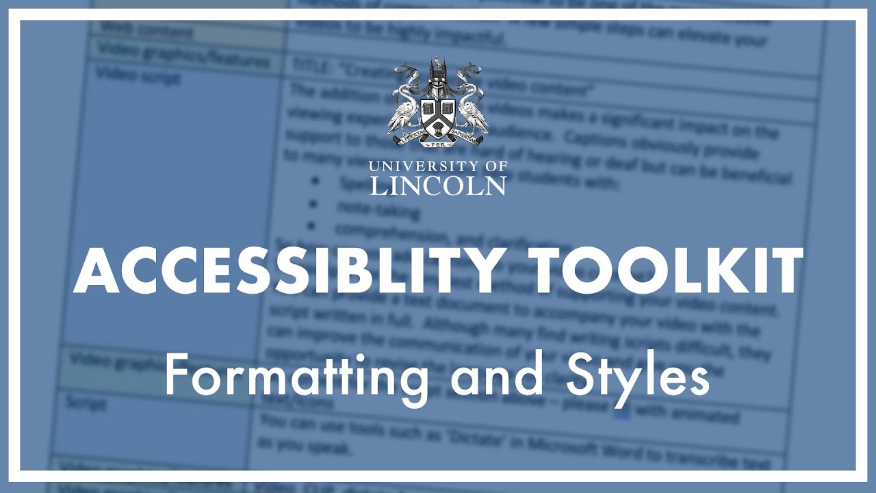 Formatting and Styles: Accessibility Toolkit - YouTube