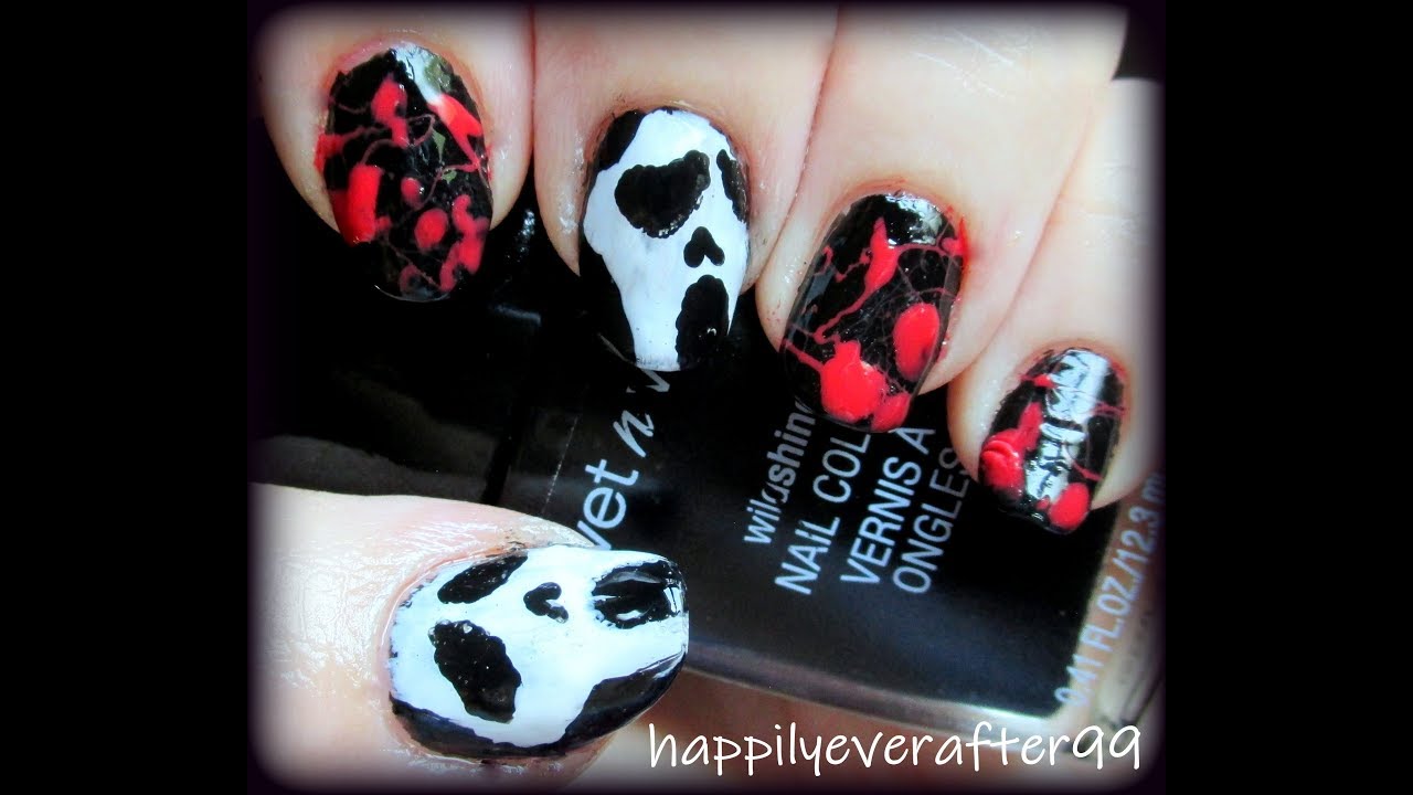 SCREAM -Ghostface & Blood Splatter- Nail Art Tutorial - YouTube