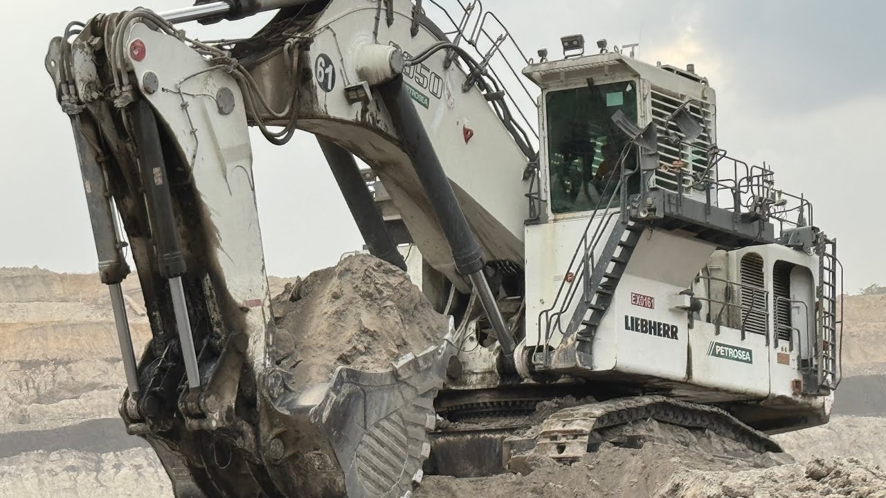 Machine mining Work Liebherr R9350 Excavator Loading Dumper - YouTube