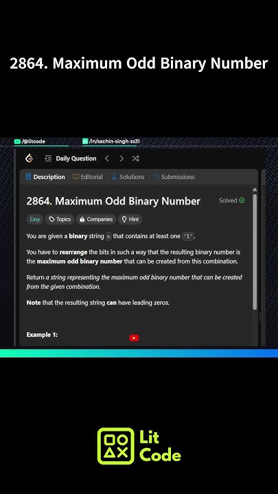 Leetcode 2864. Maximum Odd Binary Number #shorts #python #leetcodechallenge #coding #leetcode ...
