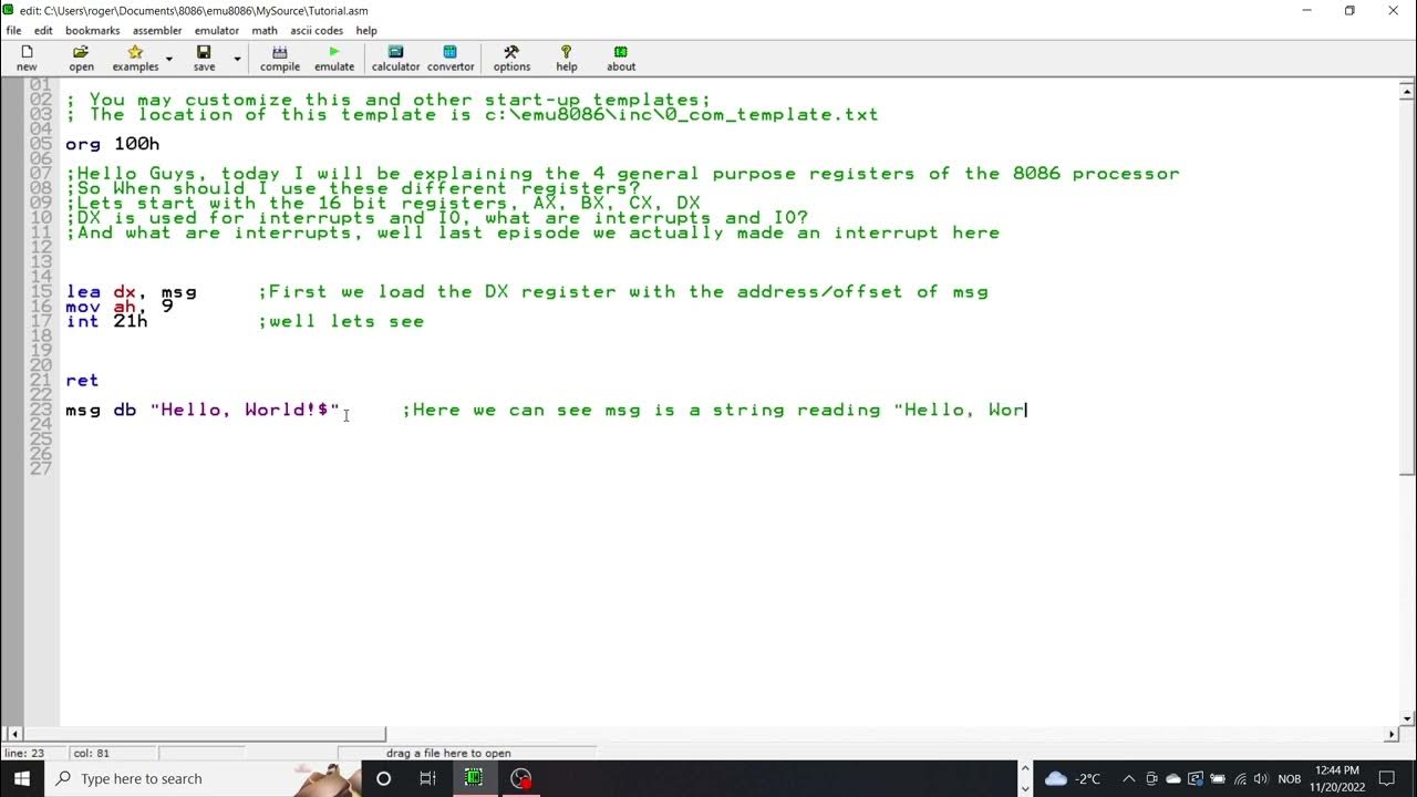 Emu8086 Tutorial Part 2 Registers Youtube