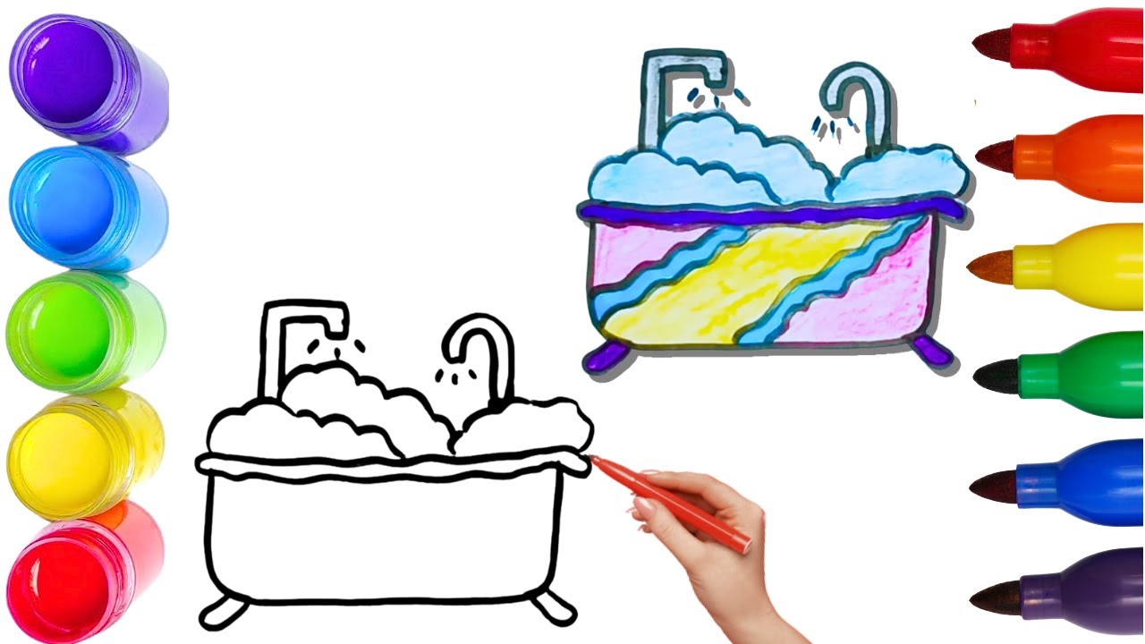 How To Draw cute Bathtub Drawing, Painting & Coloring For Kids and ...