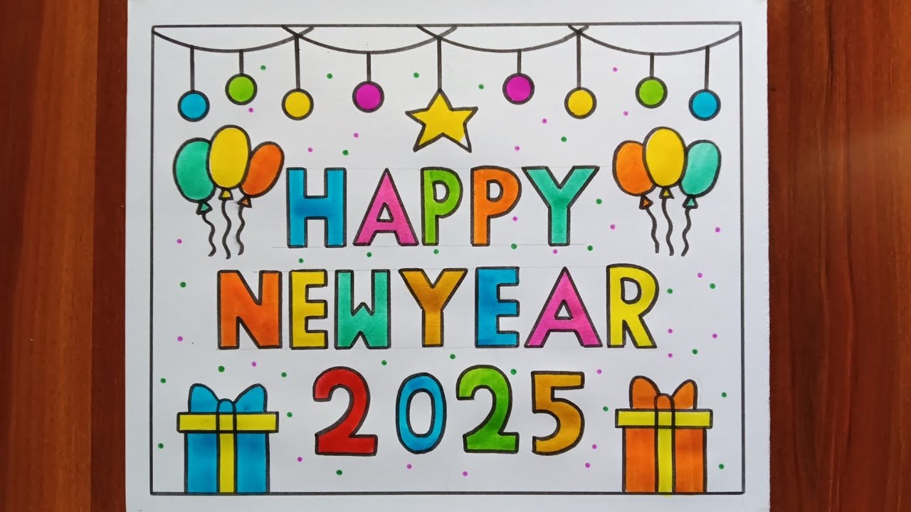 Happy New Year 2025 Drawing Easy / Beautiful 🥰 New Year Card Drawing ...