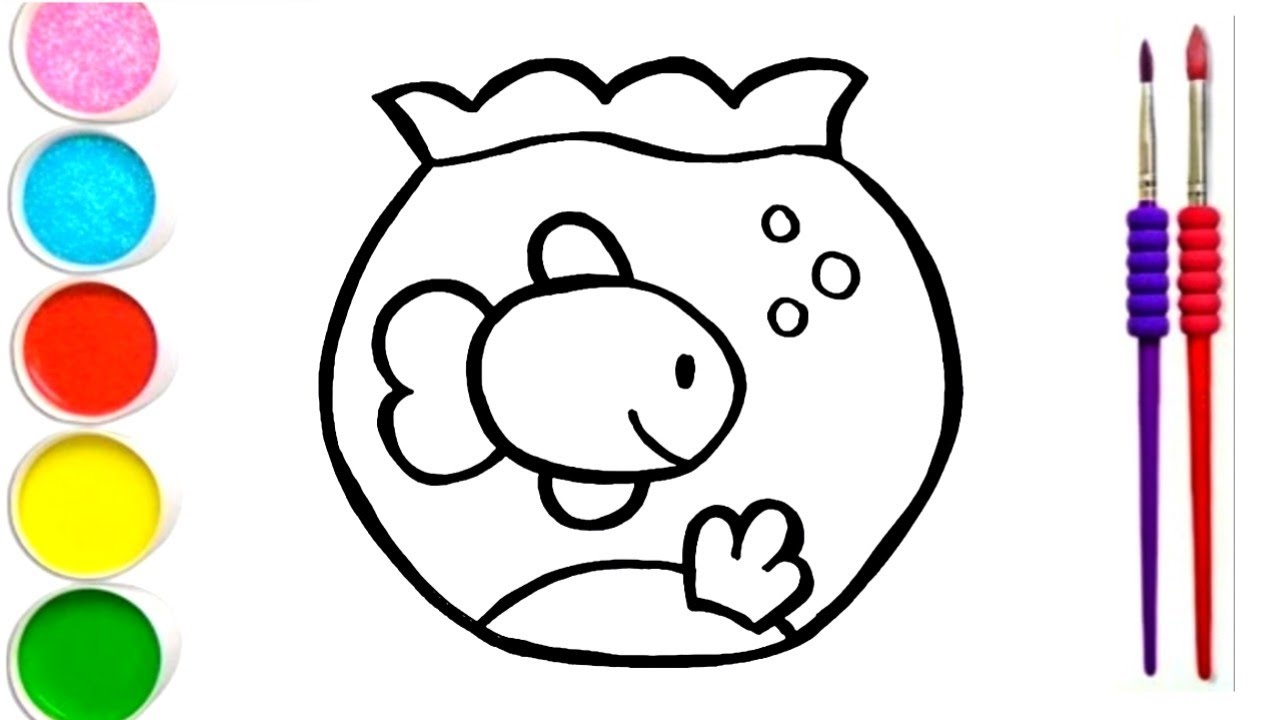 Cute and Easy Fish🐟 with Water Jaar drawing and colouring for kids ...