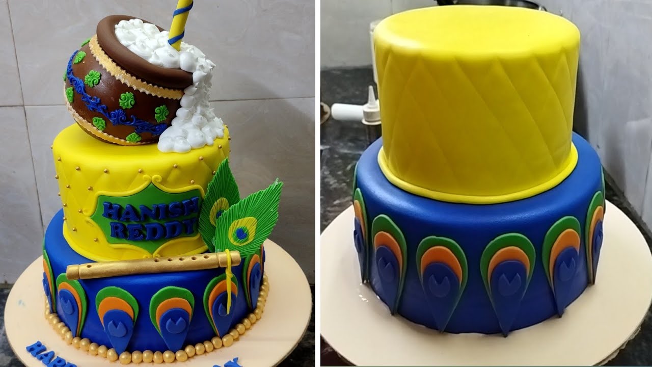 Two Tire Krishna Janmashtami Matka Cake Design |Janmashtami Matka ...